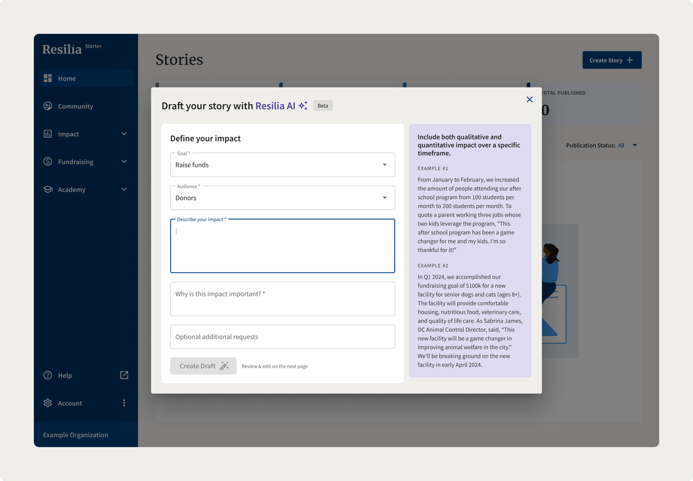 Impact Stories: Drafting Stories with AI
